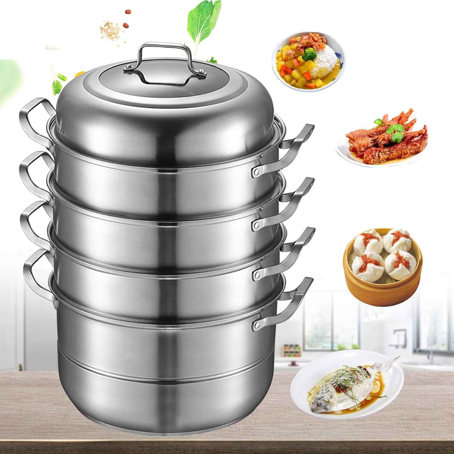 Steamer Pot 12.8in, 5 Tier Steam Pot for Cooking Dumpling Steamer Food ...