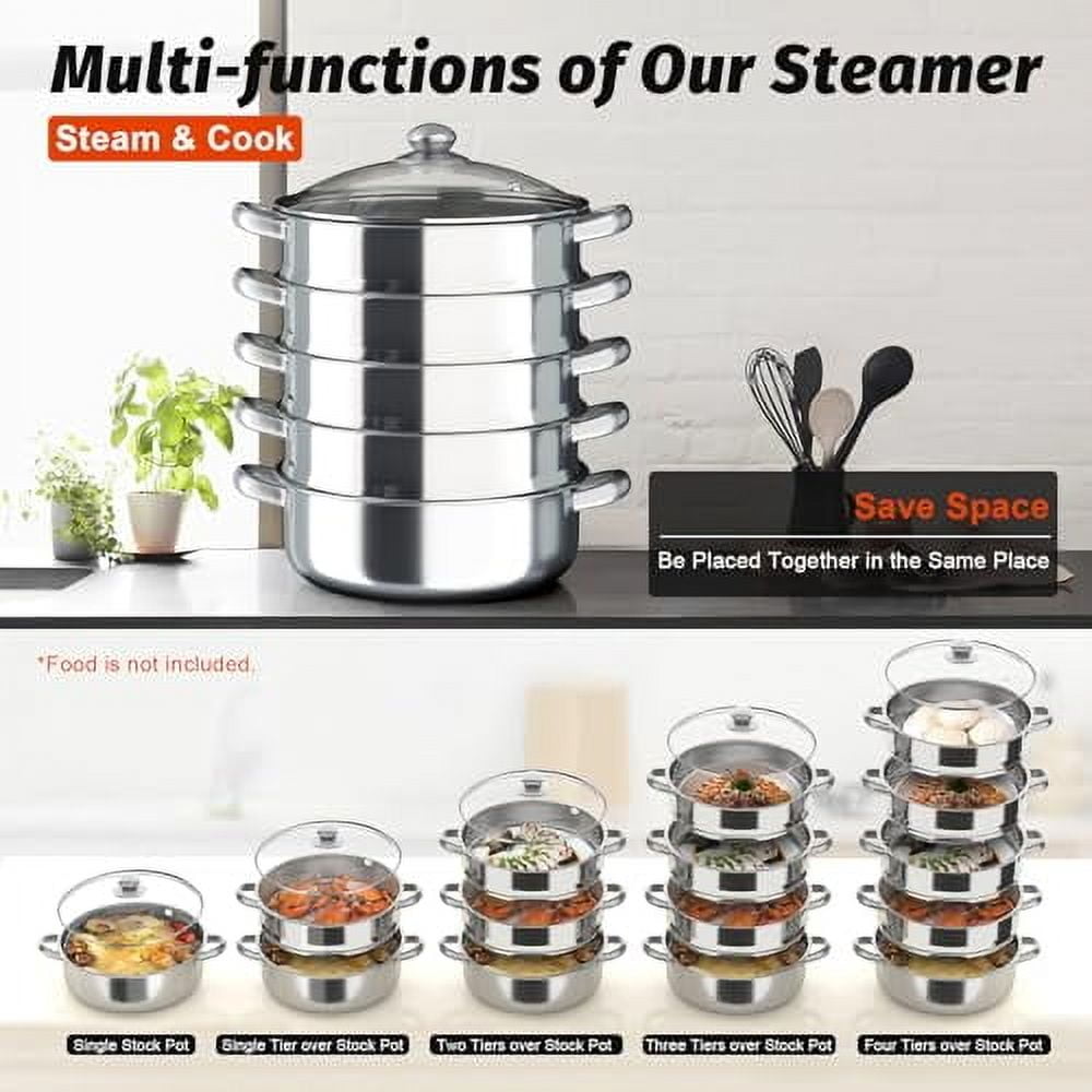 Steamer Pot11.81in/30cm for Cooking, Stainless Steel 5 Tier Steamer Pot ...