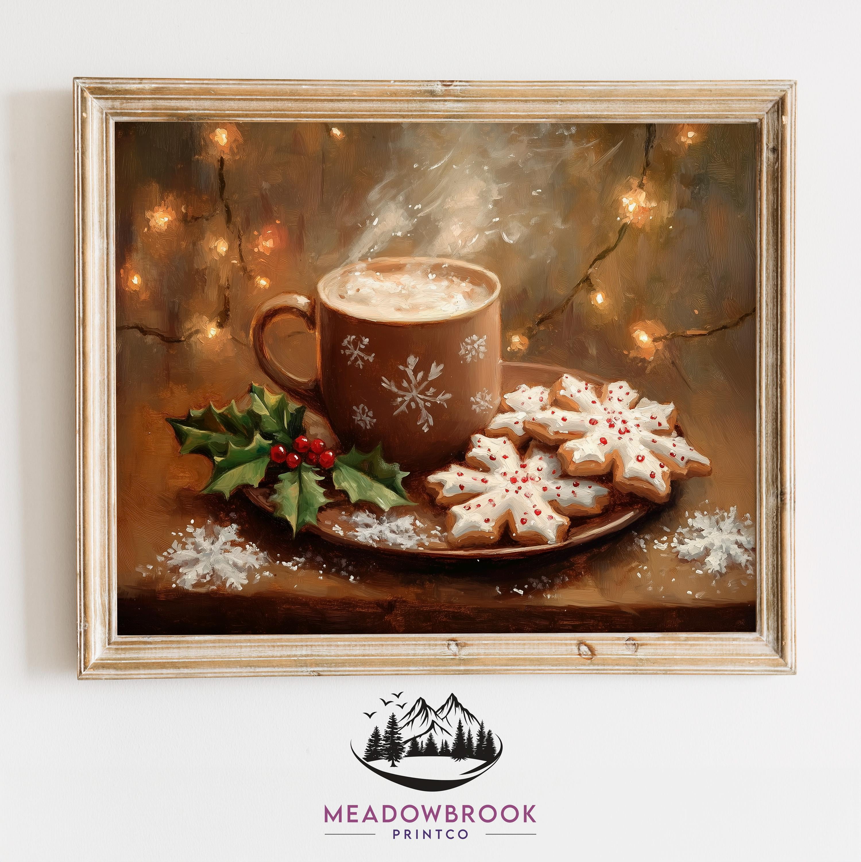 Steaming Cocoa Mug With Cookies & Holly, Cozy Farmhouse Kristmas Decor ...