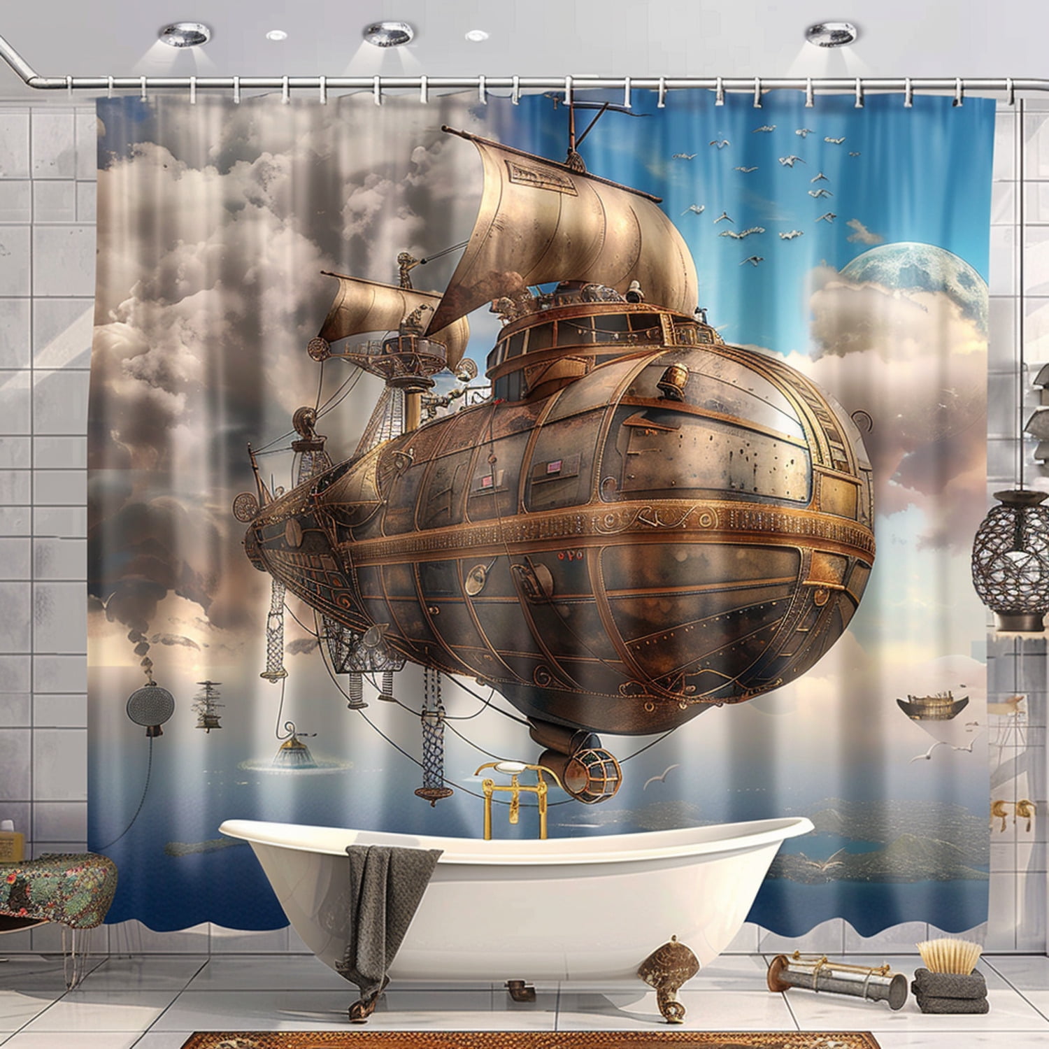 Steampunk Airship Bathroom Set with Curtain and High Resolution Shower ...