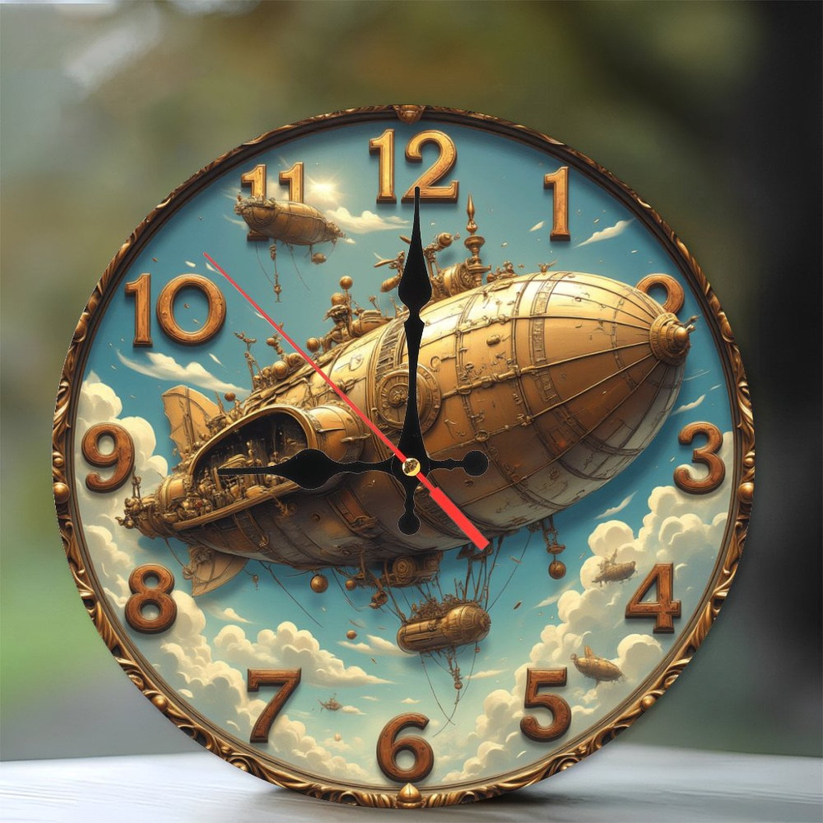 Steampunk Airship Clock Wall Decor Vintage 10-Inch Silent Wooden Wall ...