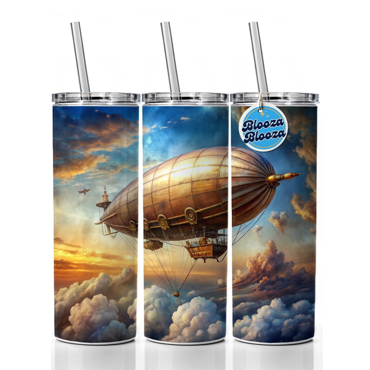 Steampunk Airship Dirigible Flying in Cloudy Sky Fantasy Sci-fi 20oz ...