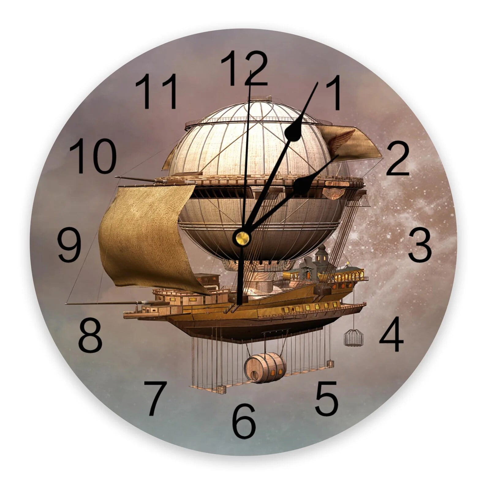 Steampunk Airship Retro Style PVC Wall Clock Modern Design Living Room ...
