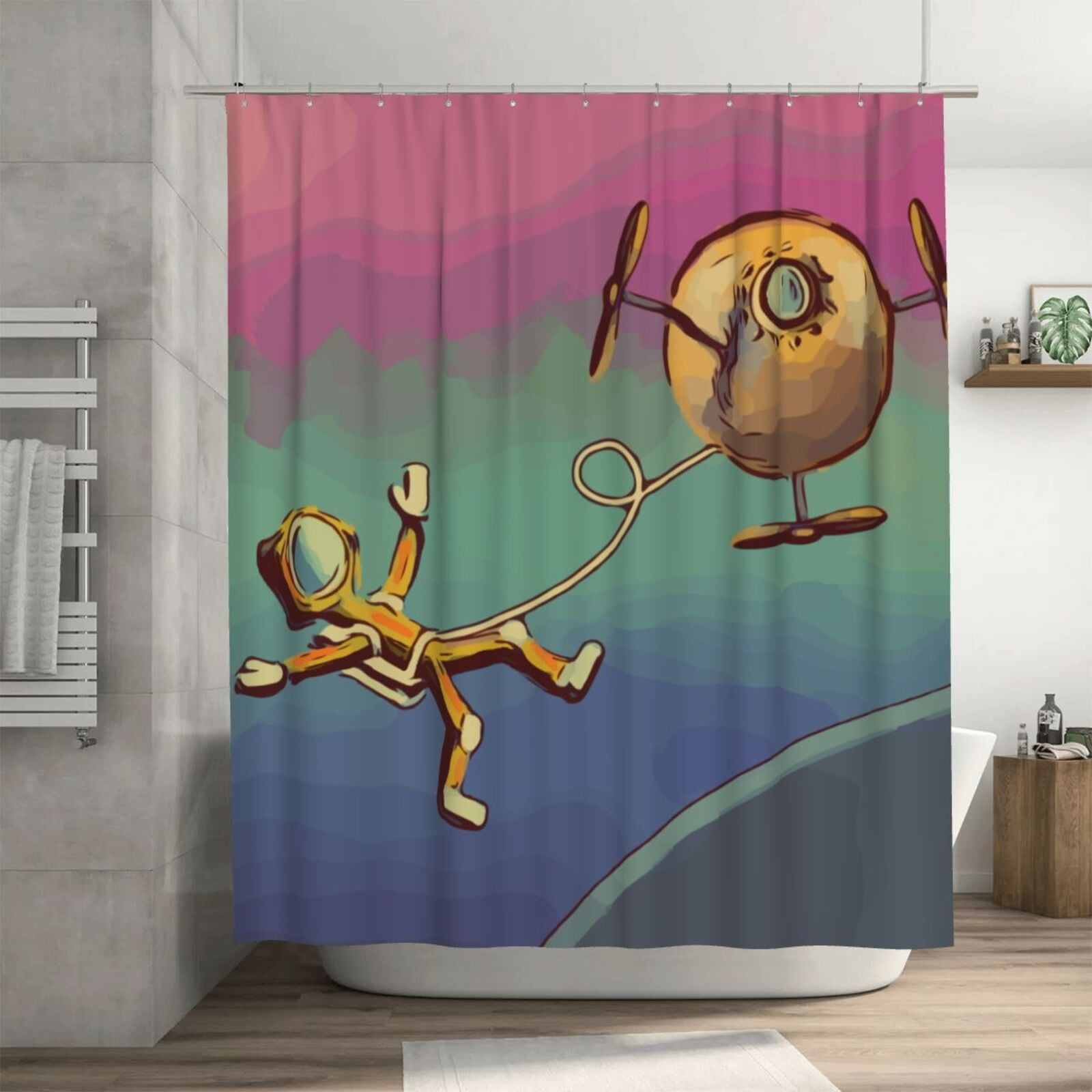 Steampunk Astronaut Spaceship Pattern Shower Curtain, Galaxy Outer ...