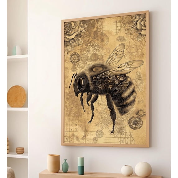 Steampunk Bee Wall Art Victorian Clockwork Decor, Unframed Paper Print ...