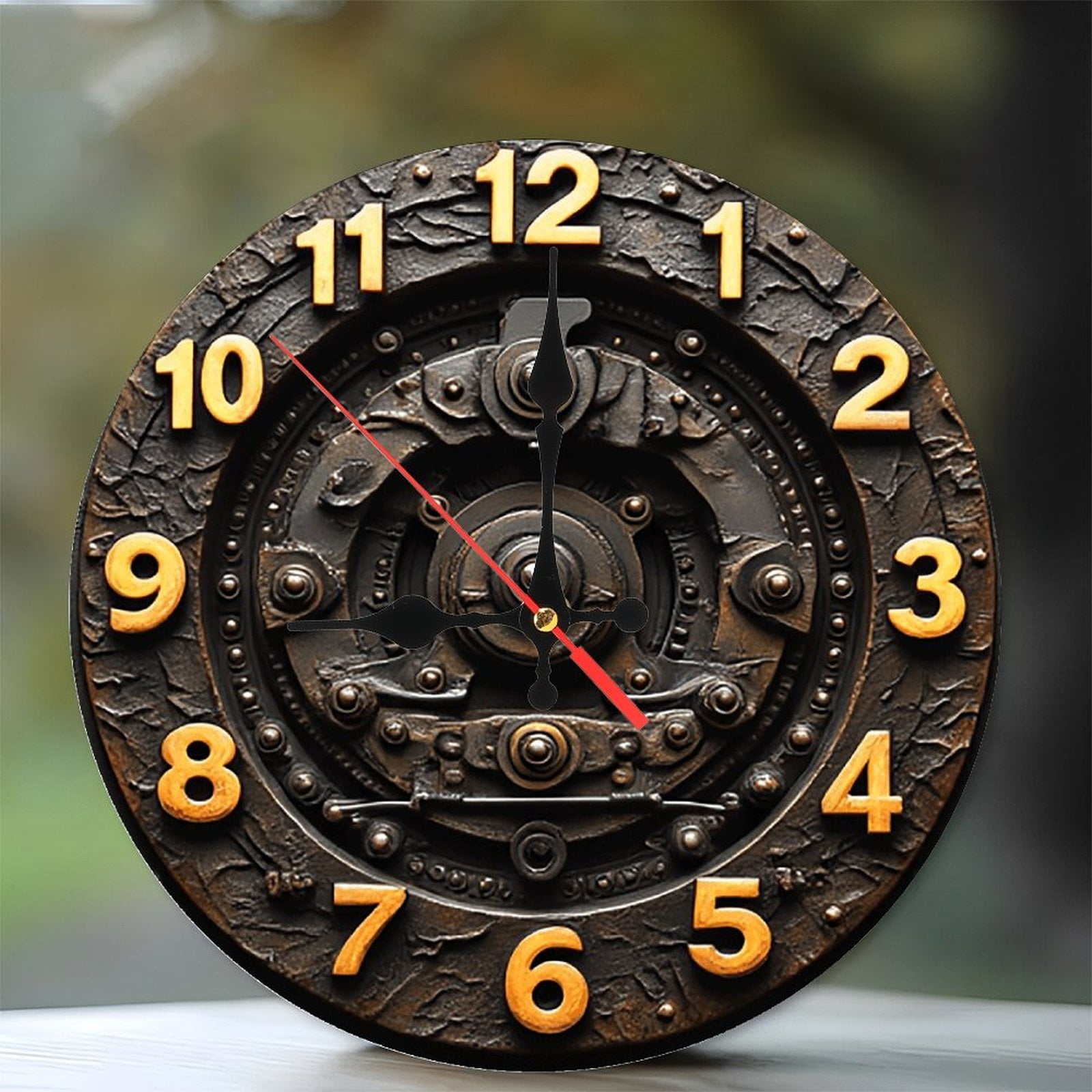 Steampunk Bronze Wall Clock Gear Design 10-Inch Silent Wooden Wall ...