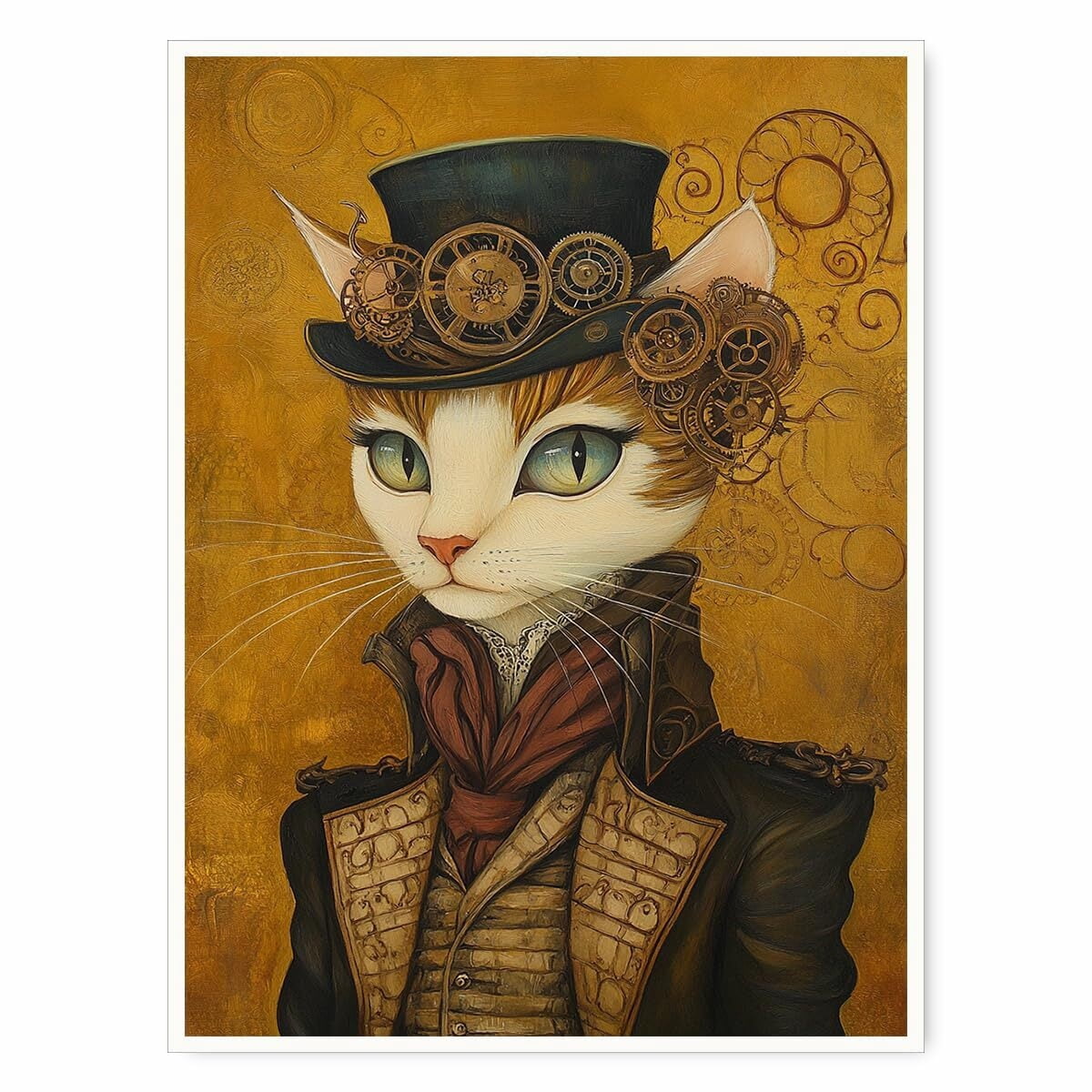 Steampunk Cat Wall Art Victorian Style Anthropomorphic Feline in Top ...