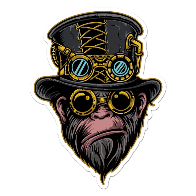 Steampunk Chimp Gorilla Sticker Phone Decal Water Bottle Stickers Car ...