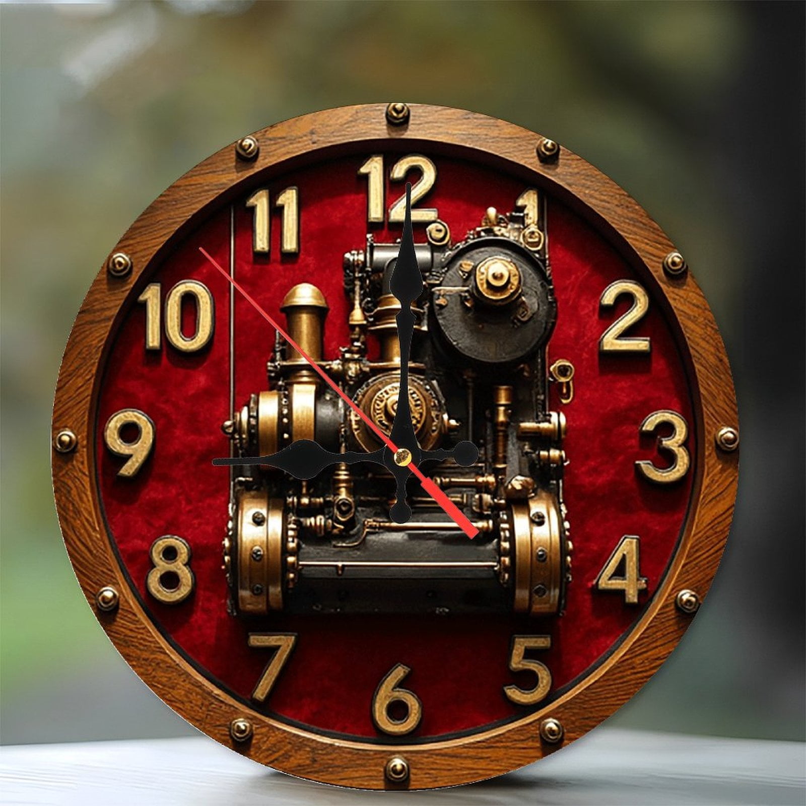 Steampunk Clock Wall Clock Vintage Engine Decor 10-Inch Silent Wooden ...