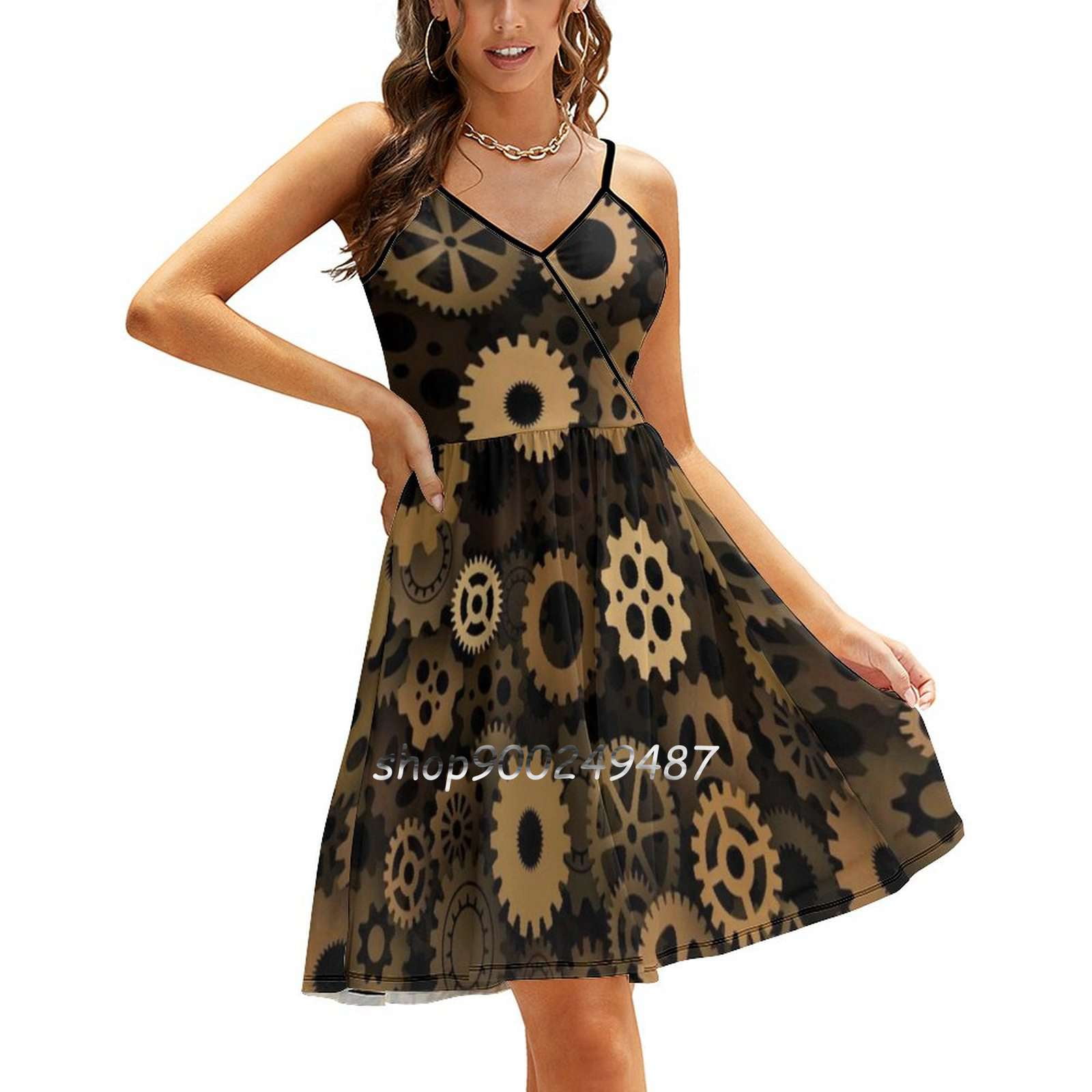 Steampunk Cogwheels Sweetheart Knot Flared Dress Fashion Design Large ...