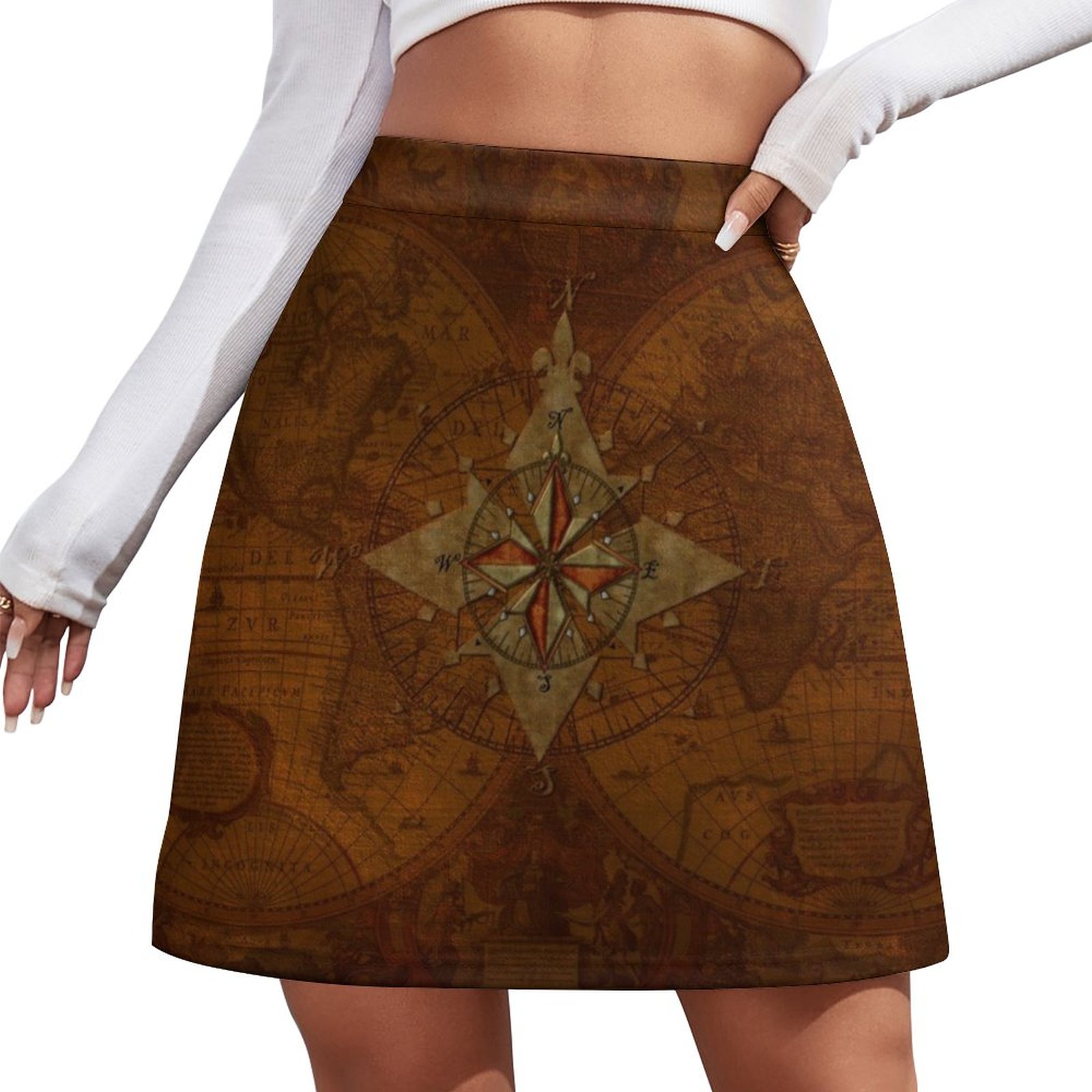 Steampunk Compass Rose & Antique Map Mini Skirt Skirt for girls ...