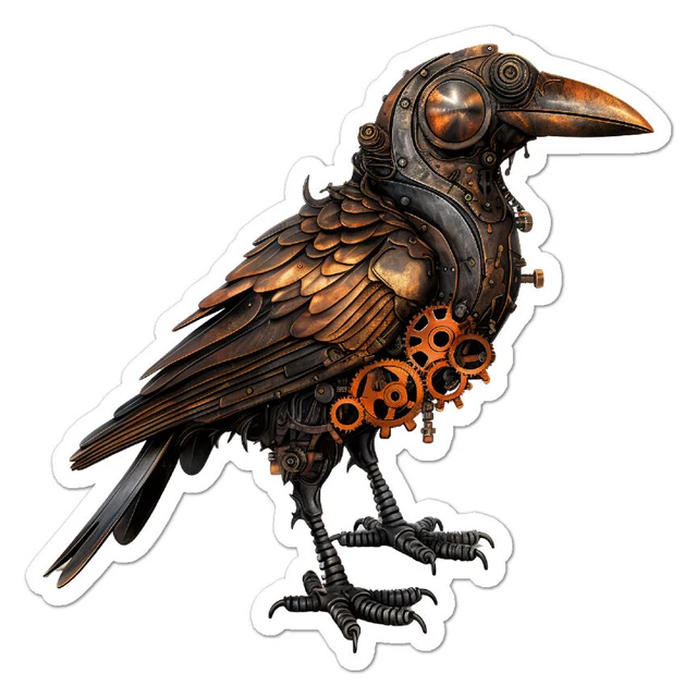 Steampunk Crow Raven Sticker Indoor Outdoor Phone Decal Water Bottle ...