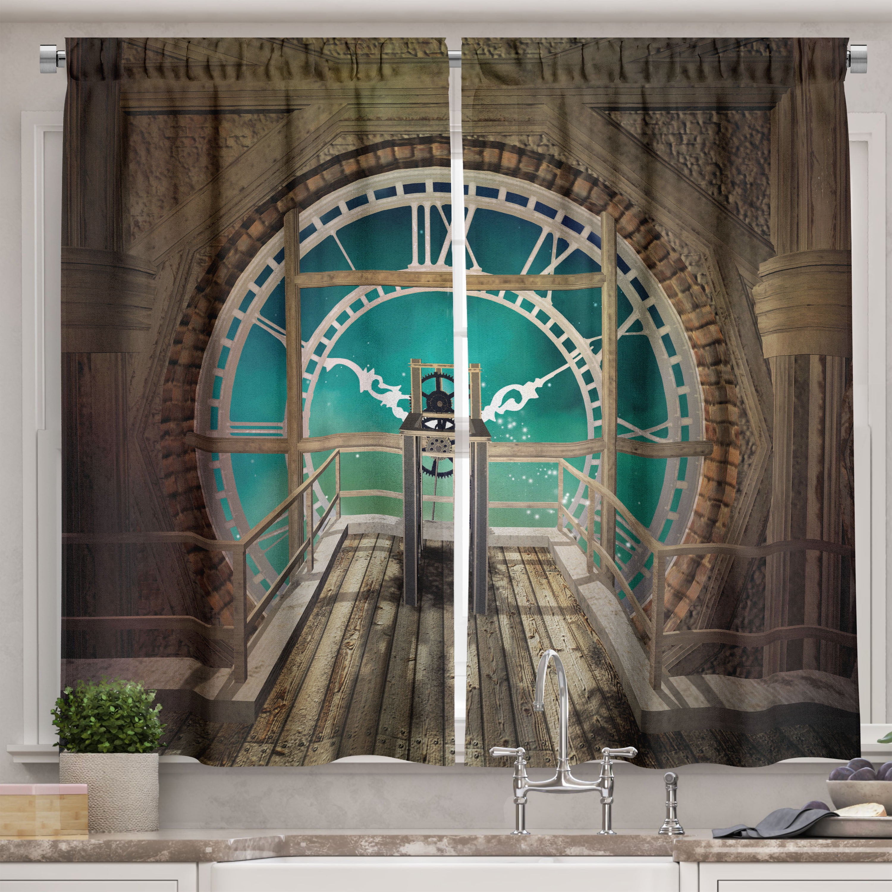 Steampunk Curtains 2 Panels Set, Fantasy Background Print of Inside ...