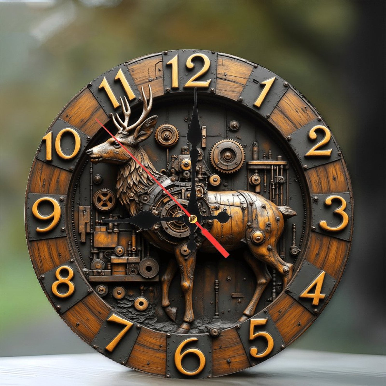 Steampunk Deer Wall Clock Art Decor Unique 10-Inch Silent Wooden Wall ...