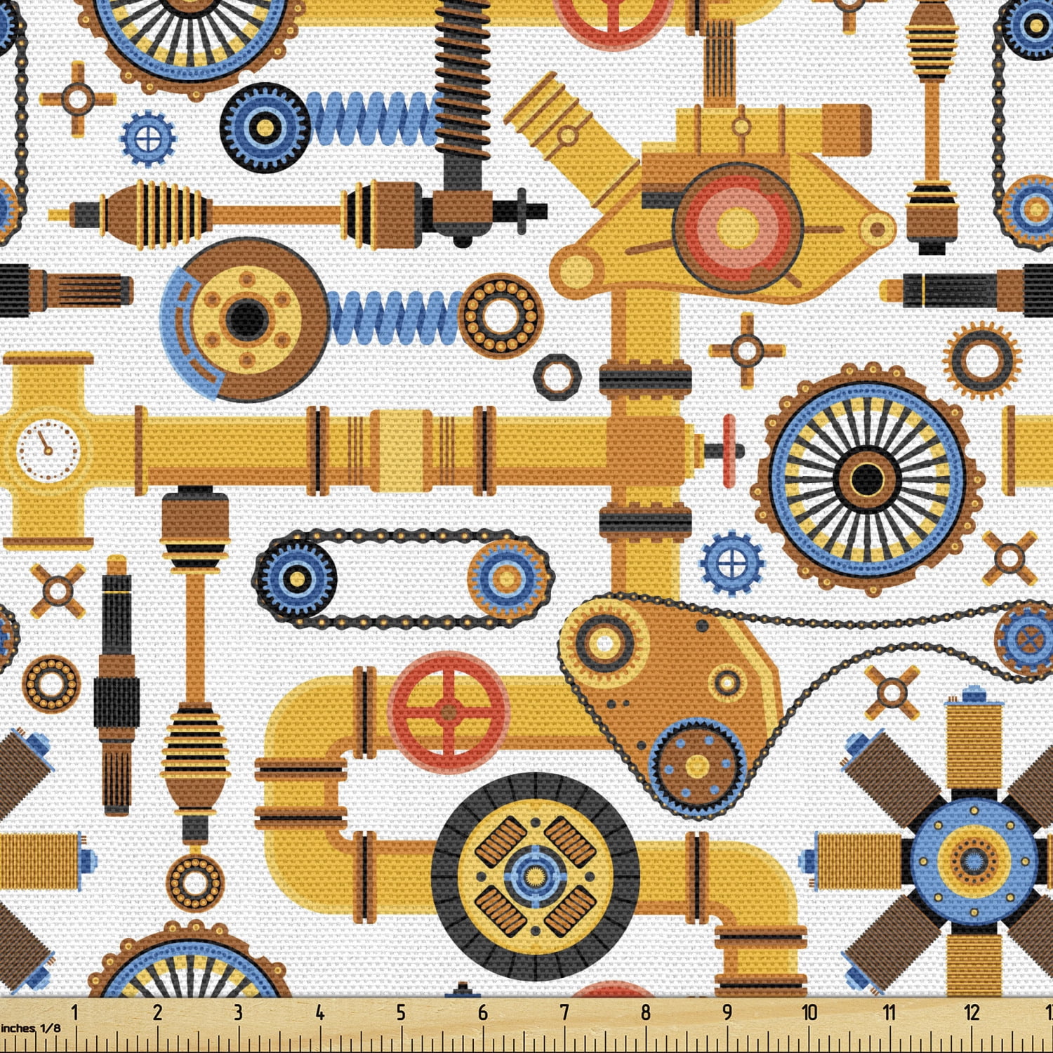 Ambesonne Steampunk Fabric by the Yard Upholstery, Industrial Elements ...
