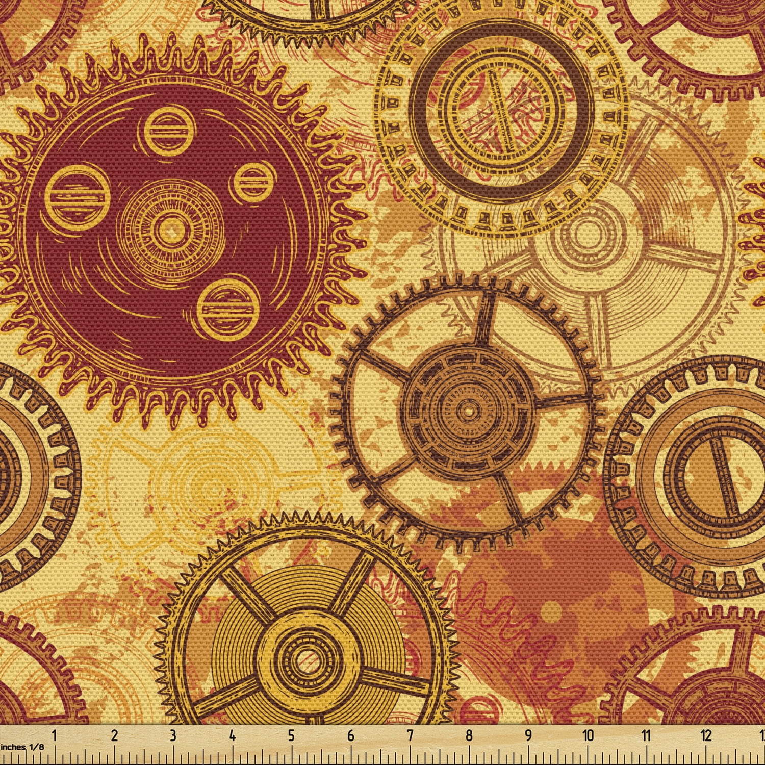 Ambesonne Steampunk Fabric by the Yard Upholstery, Vintage Clockwork ...