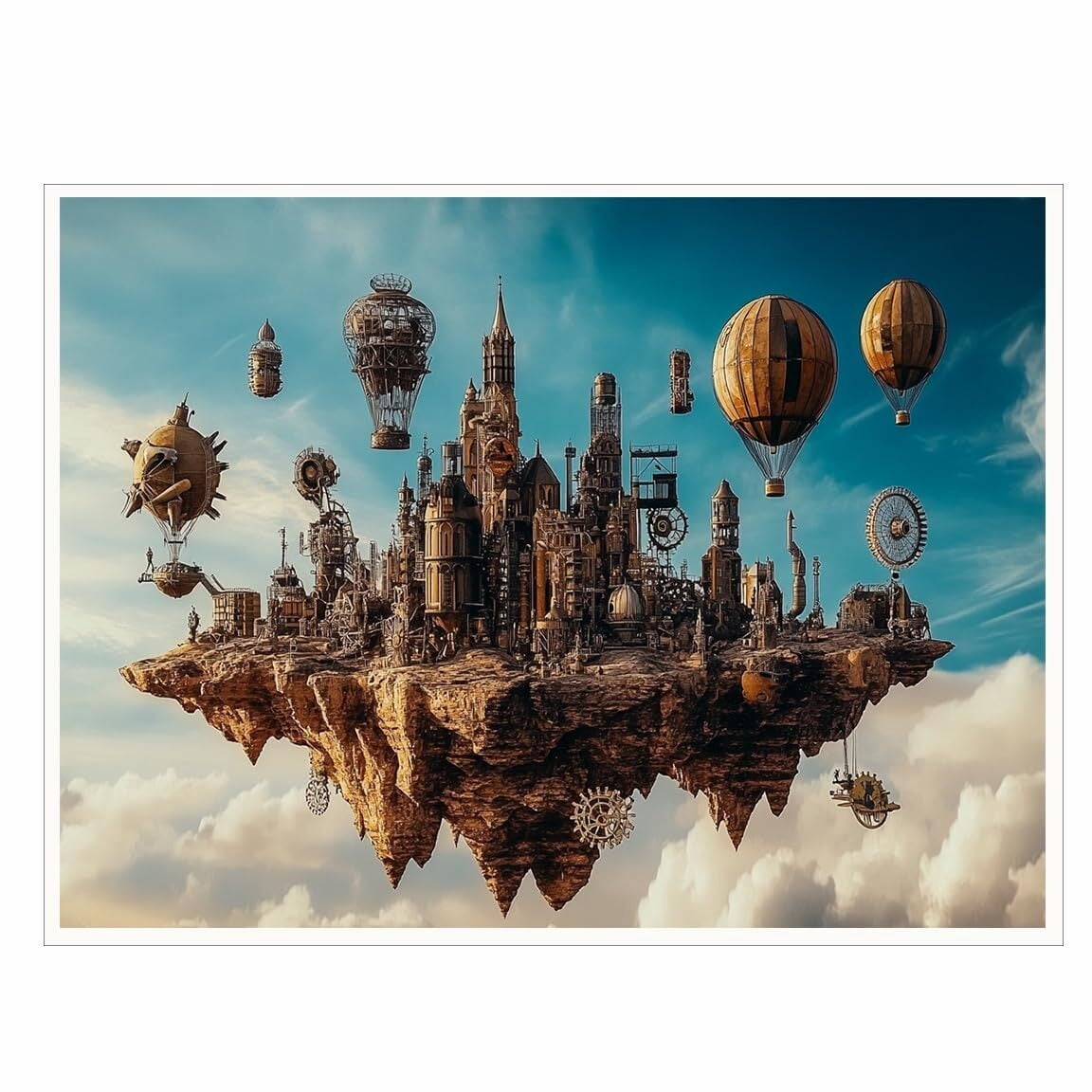 Steampunk Floating Island Wall Art Victorian Architecture with Airships ...