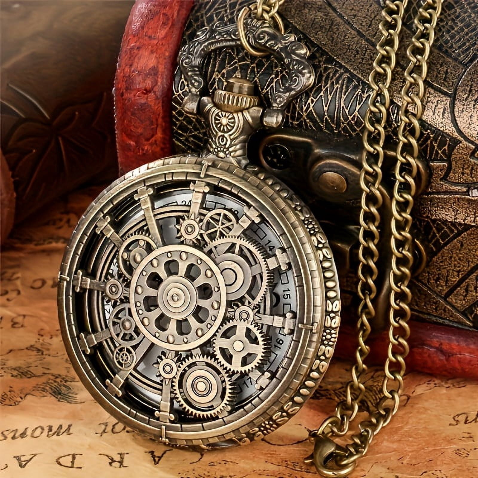 Steampunk Gear Pocket Watch - Casual Quartz Links, Hollow Gear Design ...
