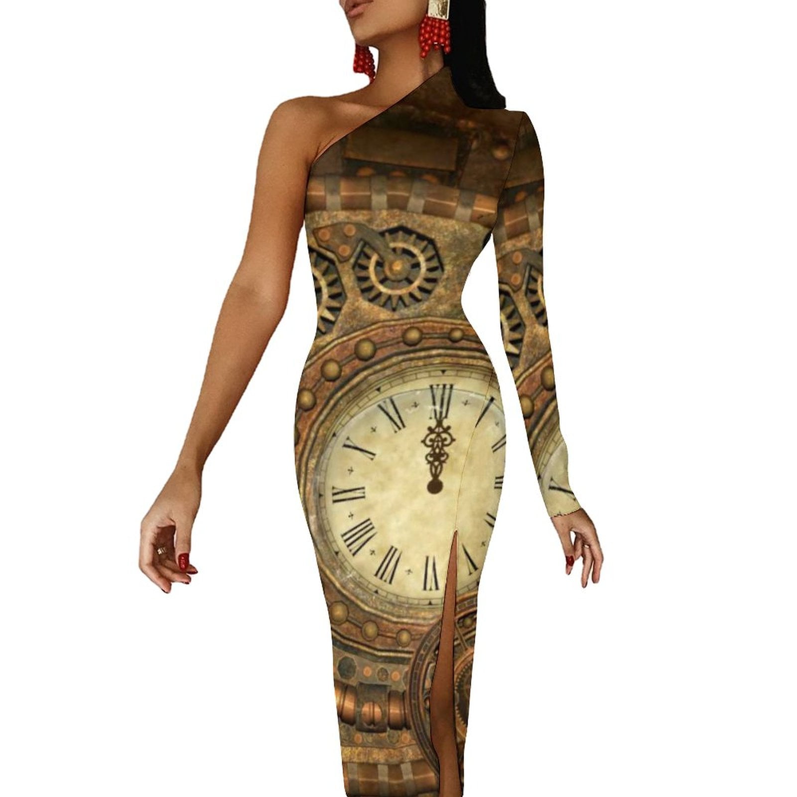 Steampunk Gear Side Split Bodycon Dress Steam Punk Glasses Vintage ...