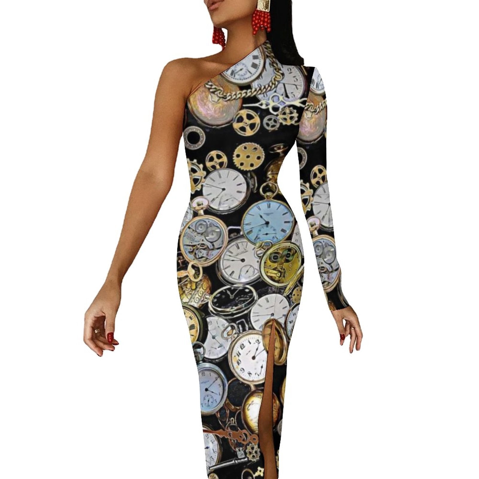 Steampunk Gear Side Split Bodycon Dress Steam Punk Glasses Vintage ...