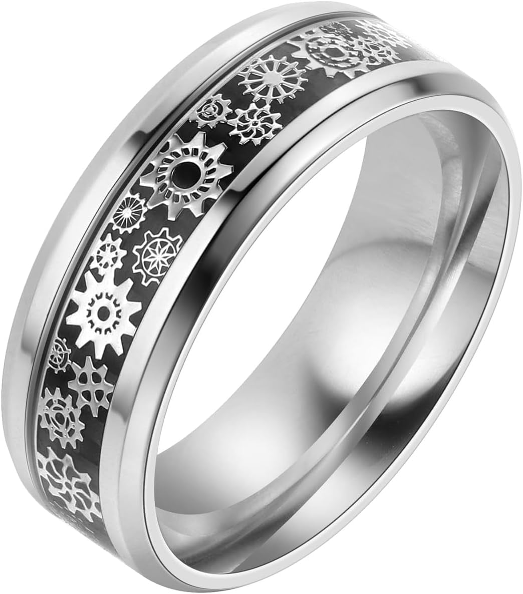 Steampunk Gear Wheel Ring - Titanium Stainless Steel Black Blue Gold ...