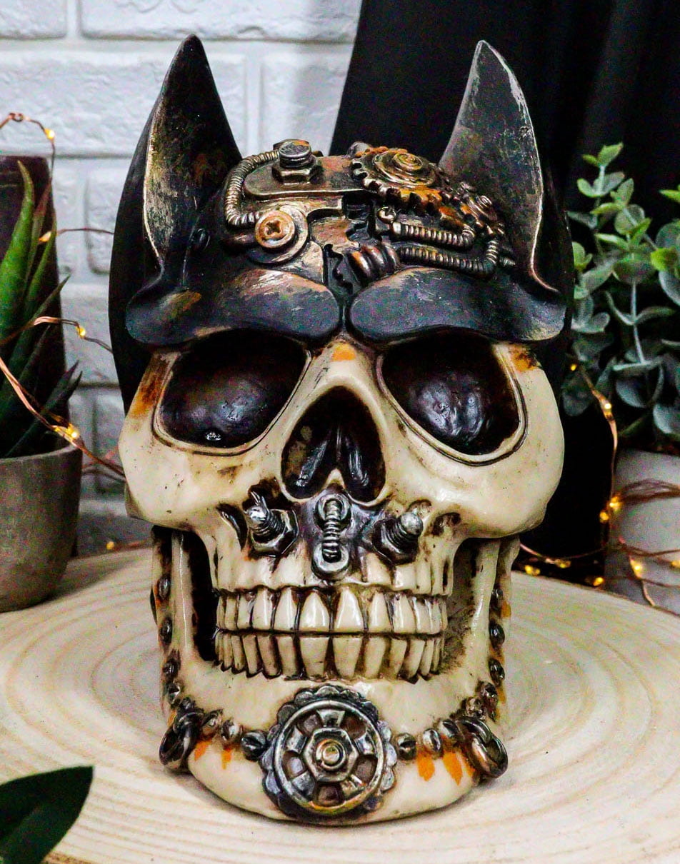 Steampunk Geared Pipes Nuts Bolts And Clockwork Gears Bat Helmet Skull ...