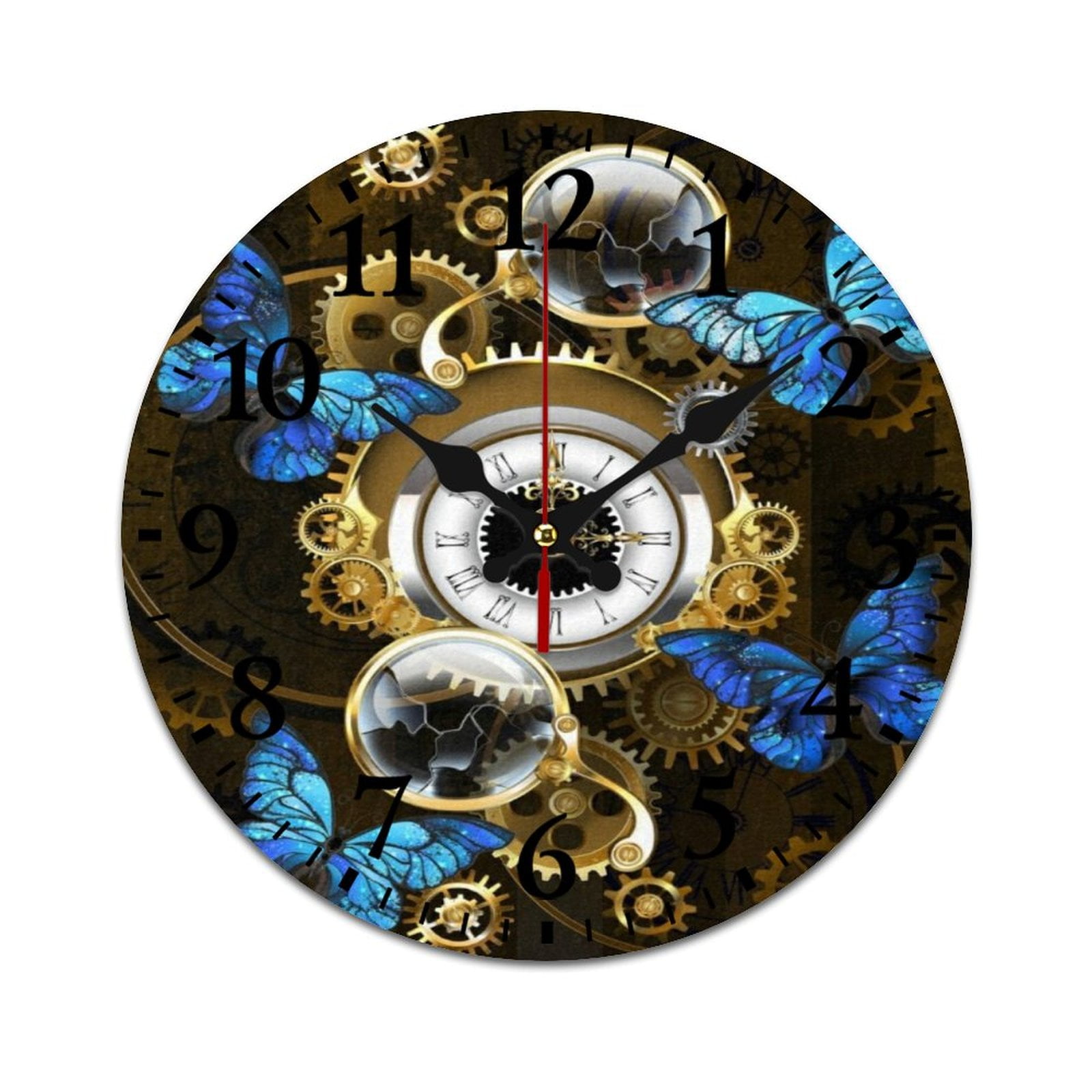 Steampunk Gears And Blue Butterflies Wall Clock Modern Design Clocks ...