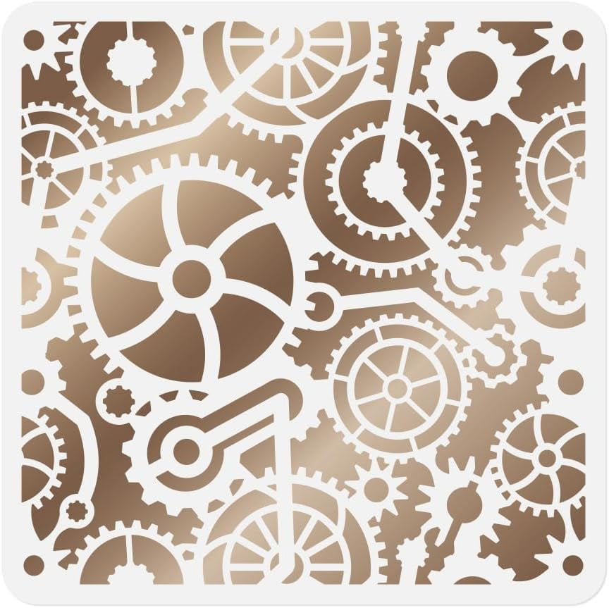 Steampunk Gears Craft Stencil for Drawing 11.8 x 11.8 Inch Reusable ...