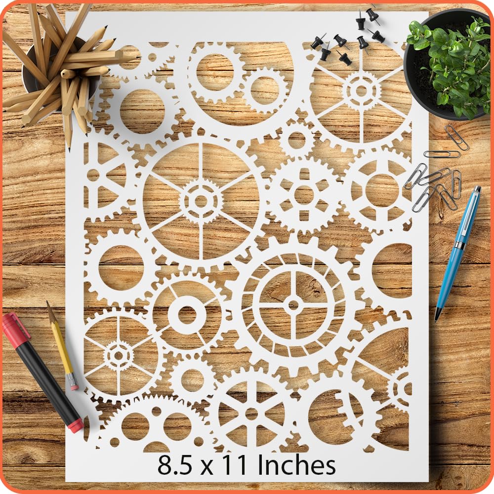 Steampunk Gears Stencil Template - Reusable 8.5x11 Inches for Painting ...