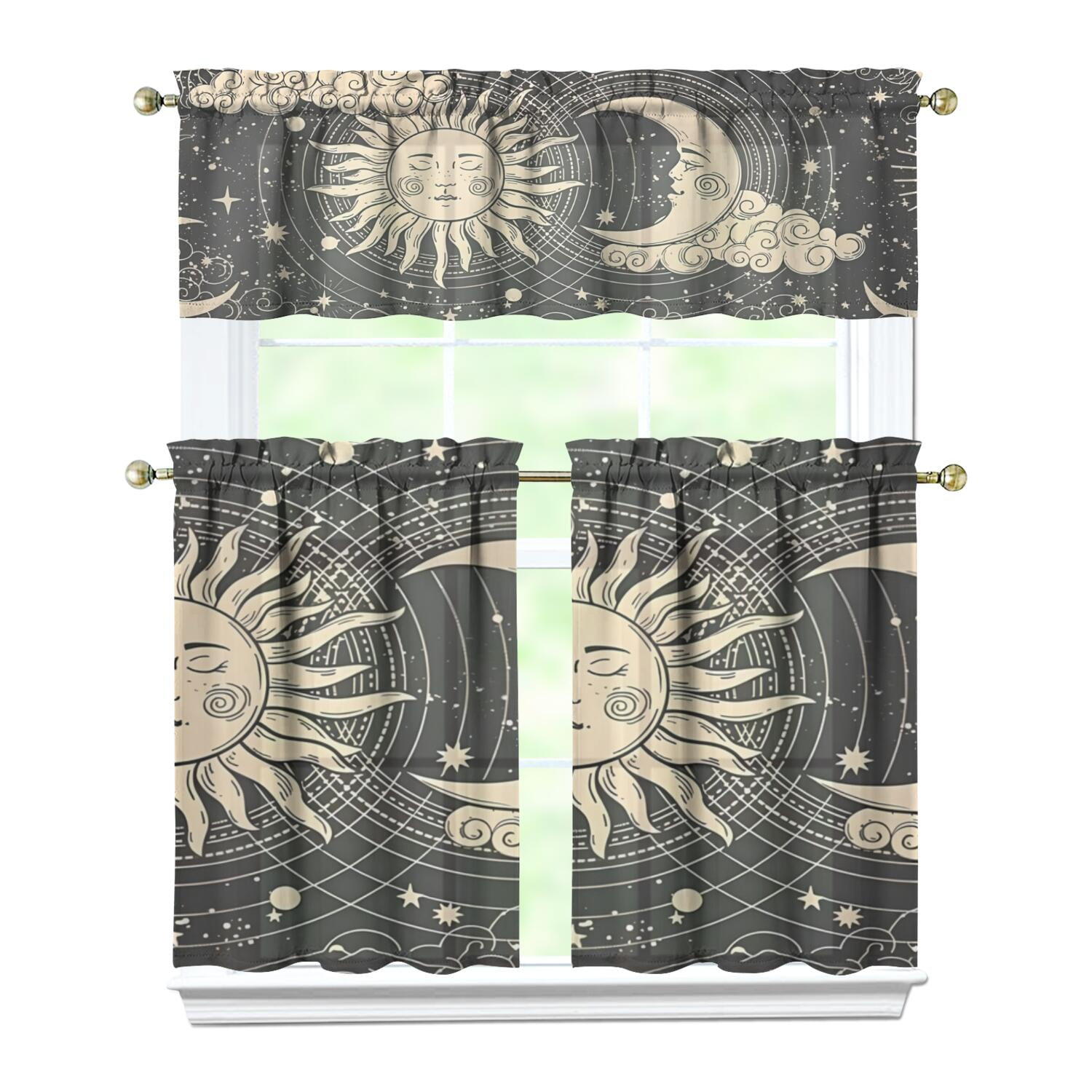 Steampunk Goth Kitchen Curtains Set Gothic Moon Star Eyes Dark ...