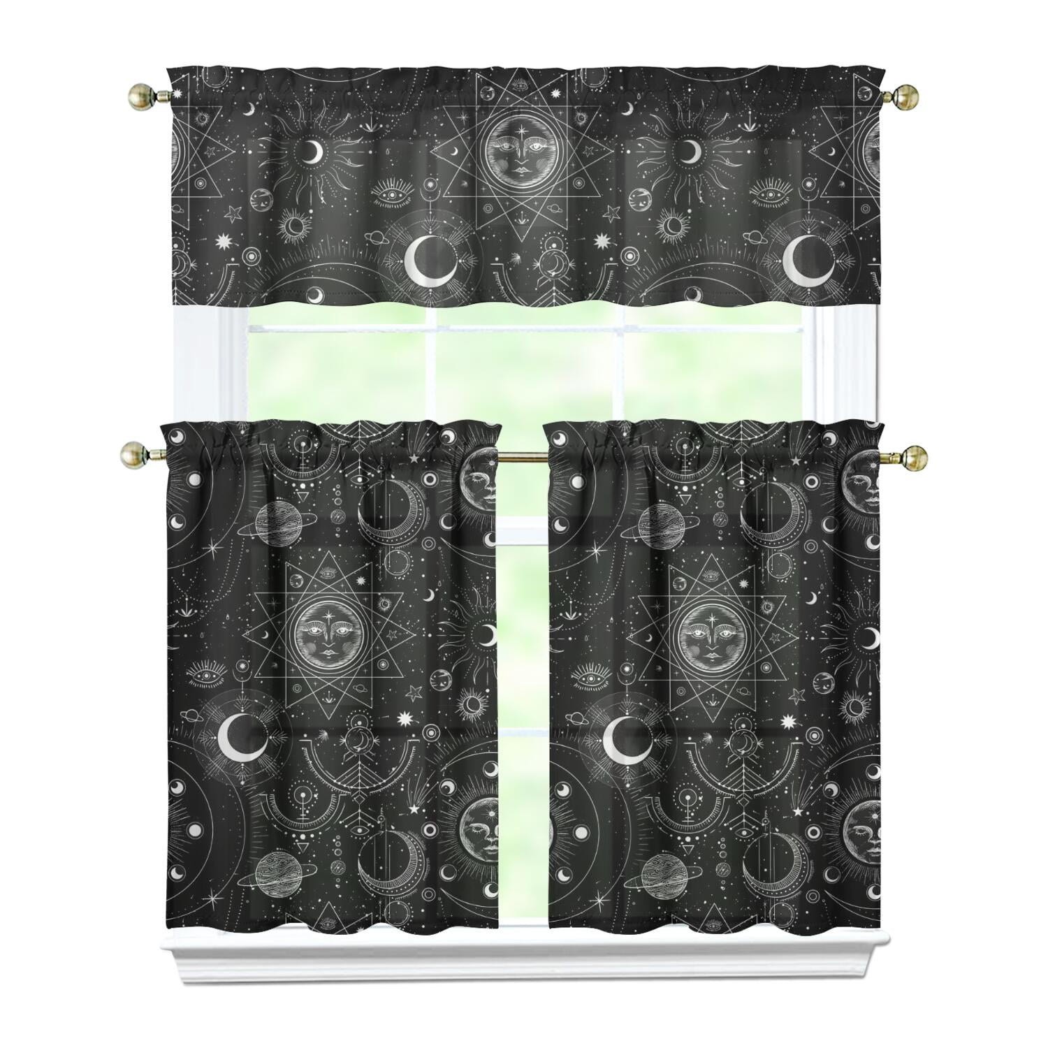 Steampunk Gothic Window Curtains Set of 3 - Ethereal Sky & Solar Design ...