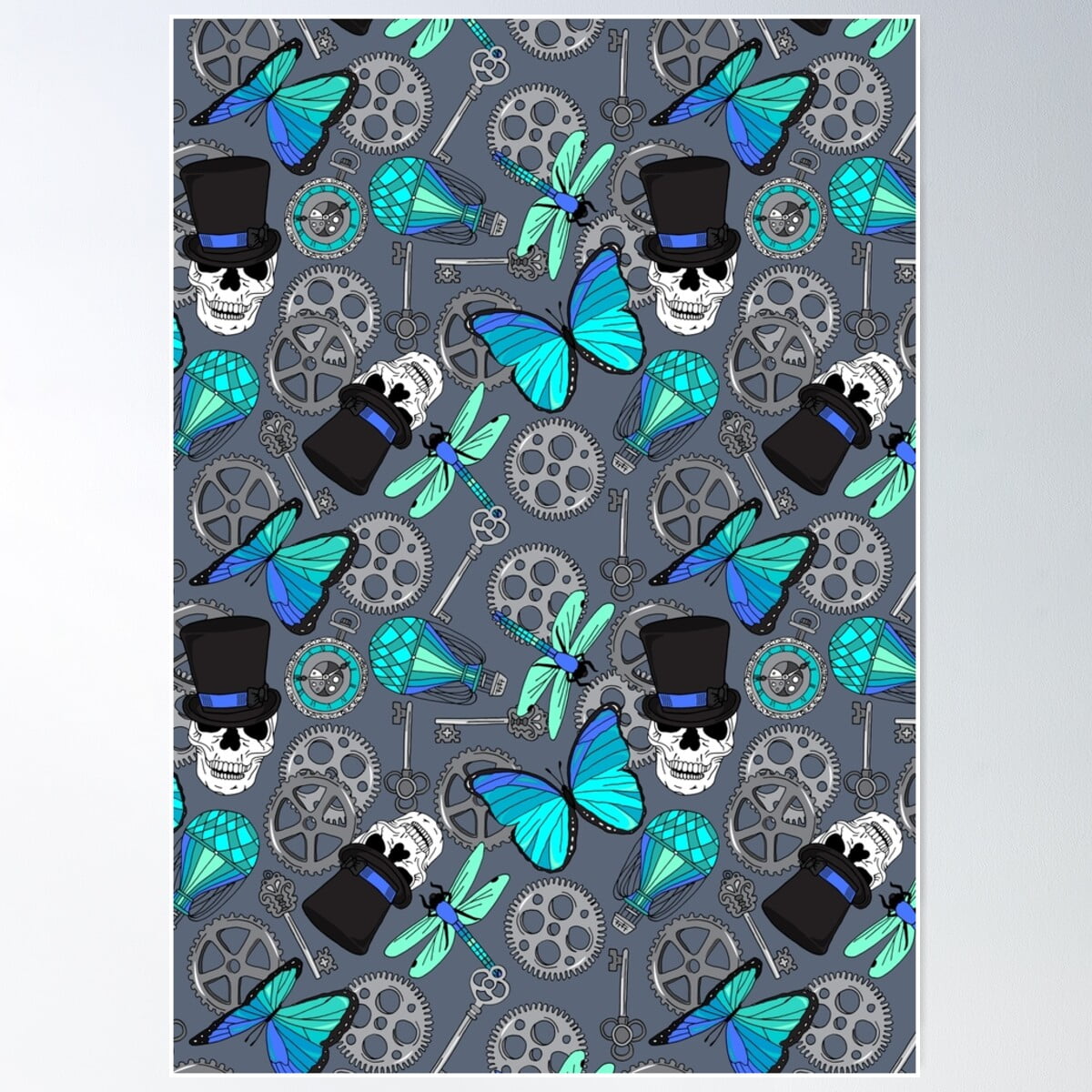 Steampunk Industral Cogs Skulls Top Hats And Butterflies Poster Wall ...