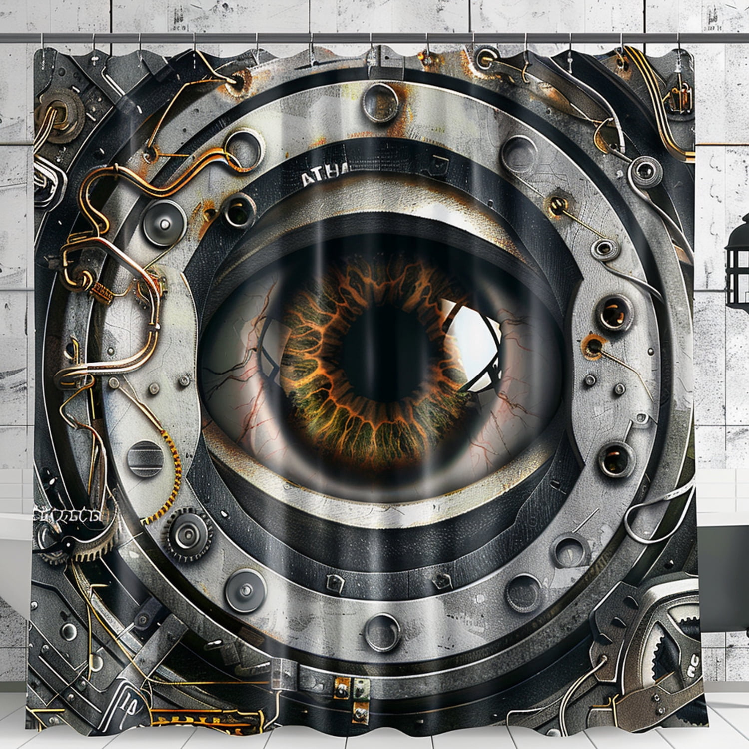 Steampunk Industrial Shower Curtain with Large Mechanical Eye Design ...