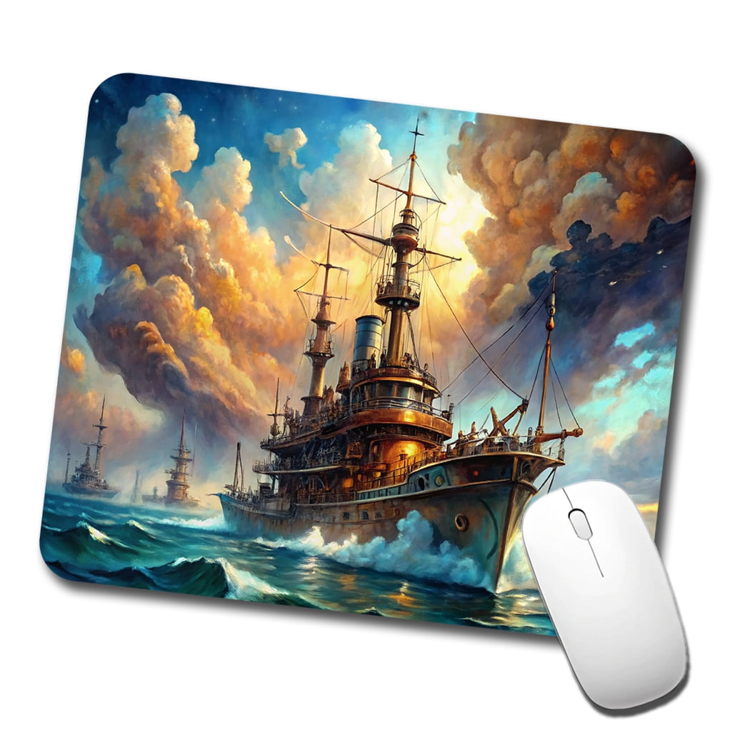 Steampunk Iron Warship Fantasy Sci-fi Watercolor Mouse Pad Low Profile ...
