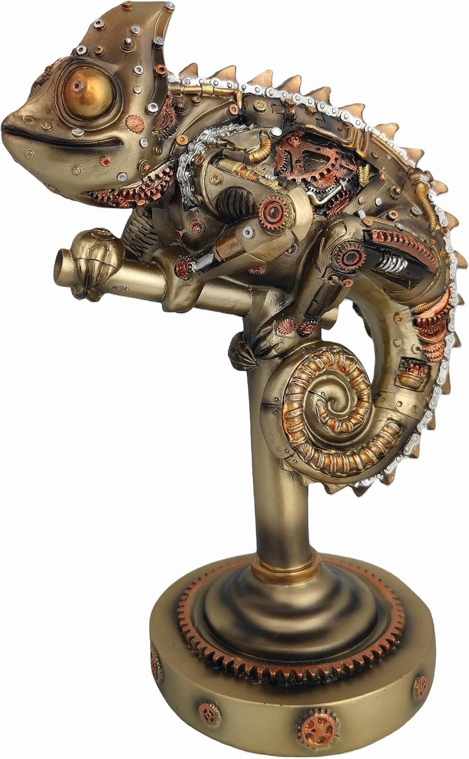 Steampunk Lizard Chameleon Statue Hand Painted Sculpture Resin Cyborg ...
