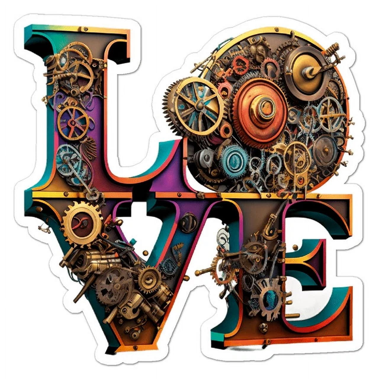 Steampunk Love Gears Sticker Indoor Outdoor Phone Decal Water Bottle ...