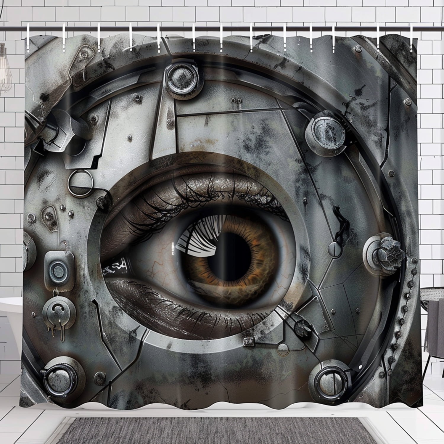Steampunk Mechanical Eye Shower Curtain Hyper Realistic Design Steel ...