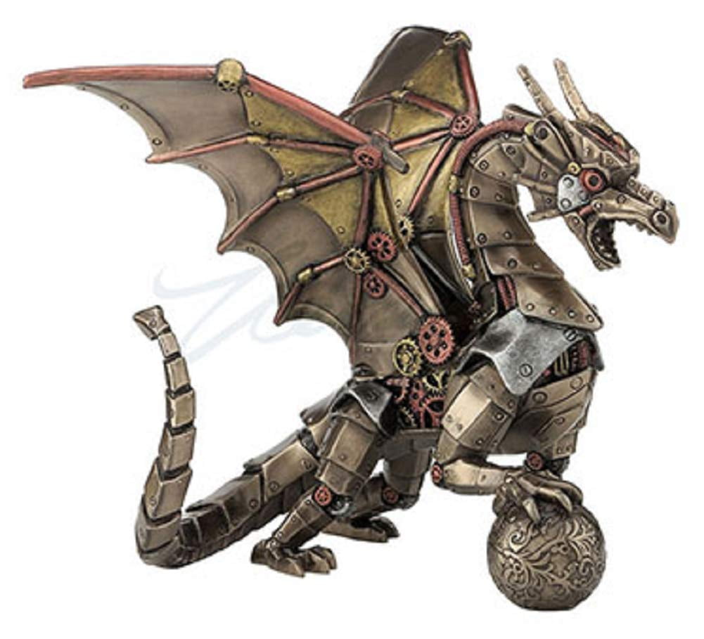 Steampunk Mechanical Gear Dragon Sitting Holding Sphere Statue ...