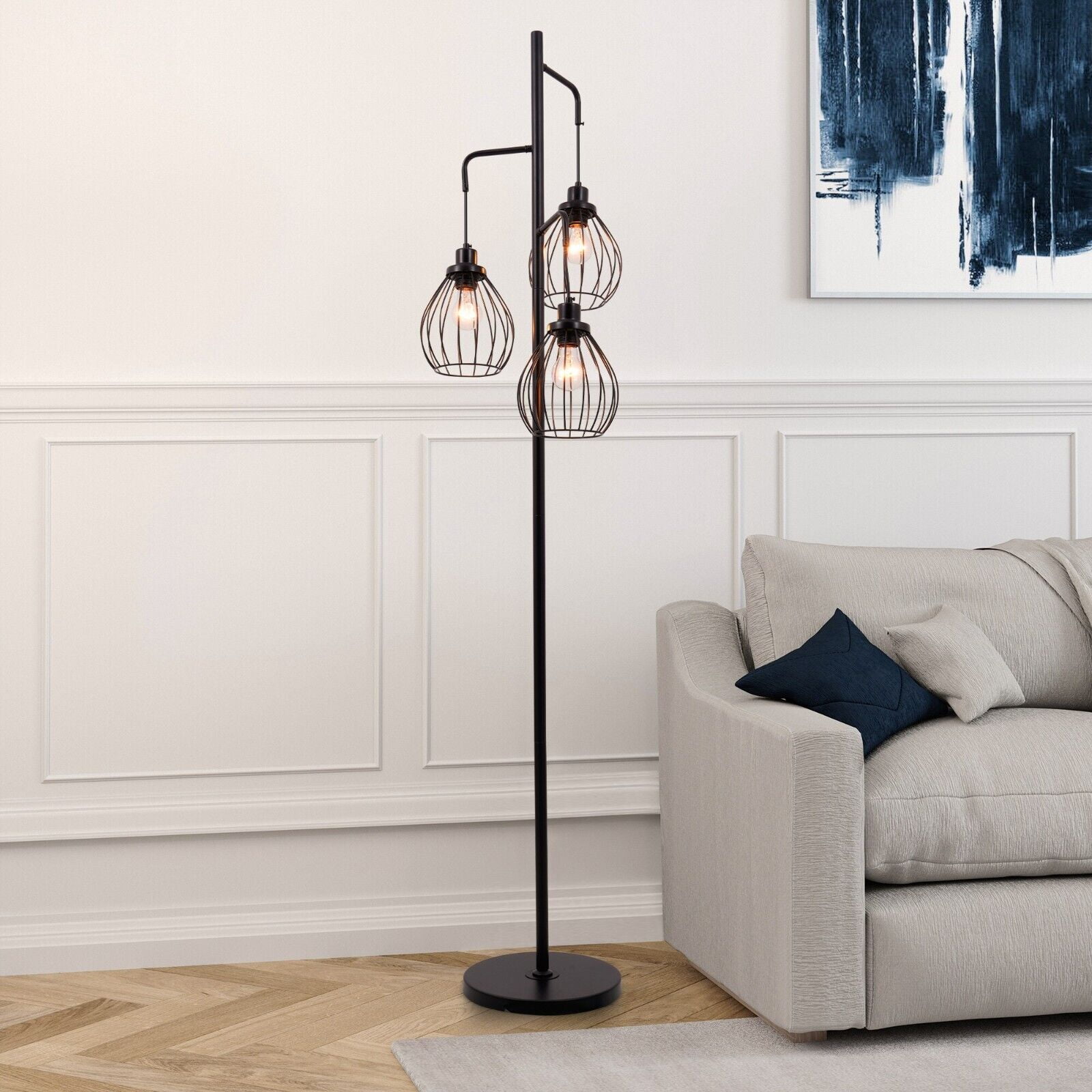 Steampunk Metal 3-Light Floor Light Living Room Tall Standing Floor ...