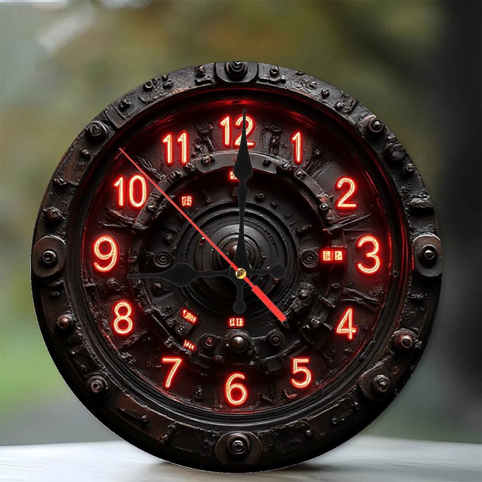 Steampunk Neon Clock Wall Decor 10-Inch Silent Wooden Wall Clock ...