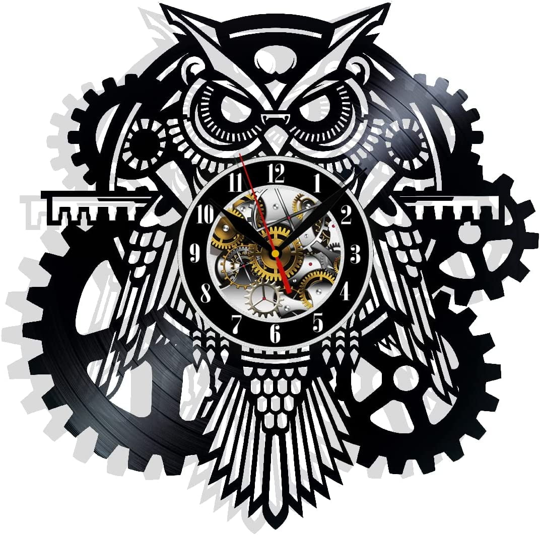 Steampunk Owl Vinyl Record Clock Industrial Wall Clock Gears Decor ...