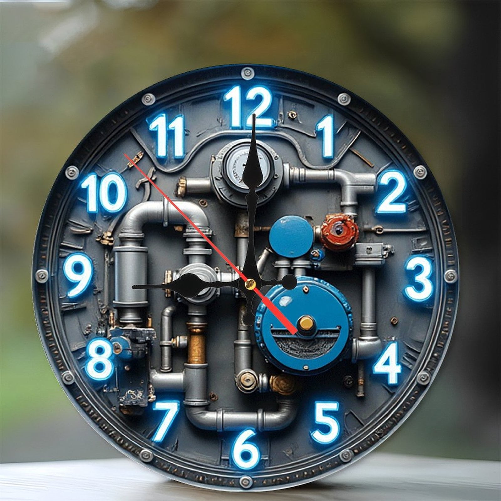 Steampunk Pipe Clock Wall Decor Unique Gift 10-Inch Silent Wooden Wall Clock, Battery Operated ...