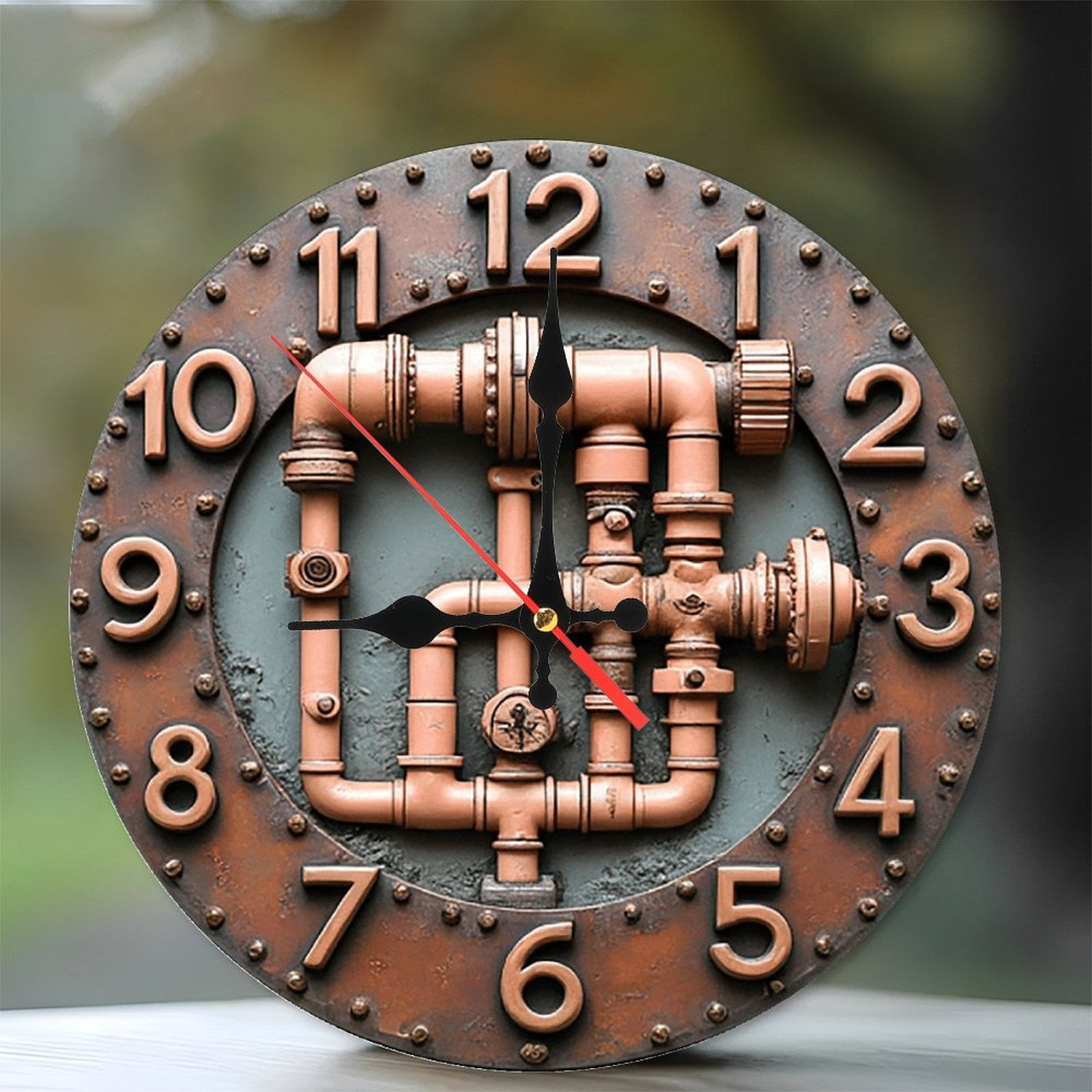 Steampunk Pipe Clock Wall Decor Vintage Home 10-Inch Silent Wooden Wall ...