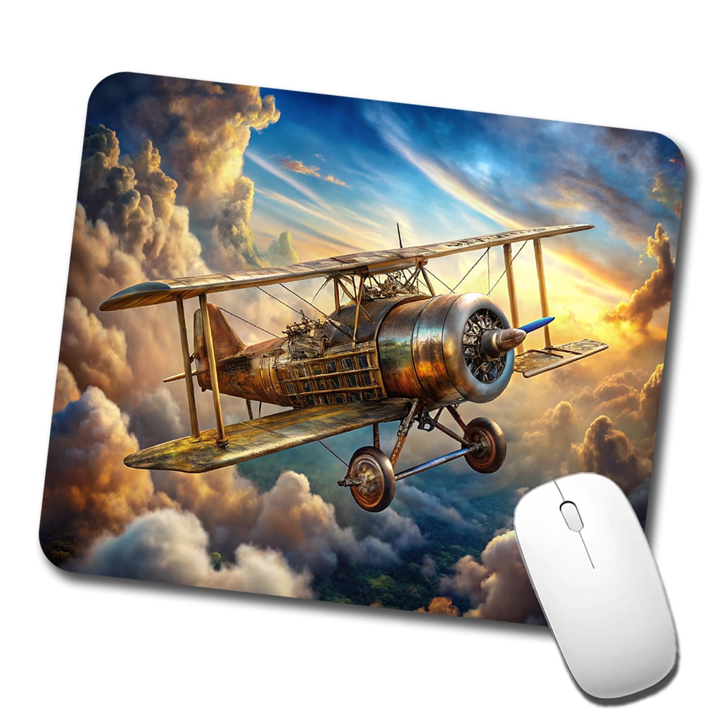 Steampunk Plane Airship in Cloudy Sky Fantasy Sci-fi Mouse Pad Low ...