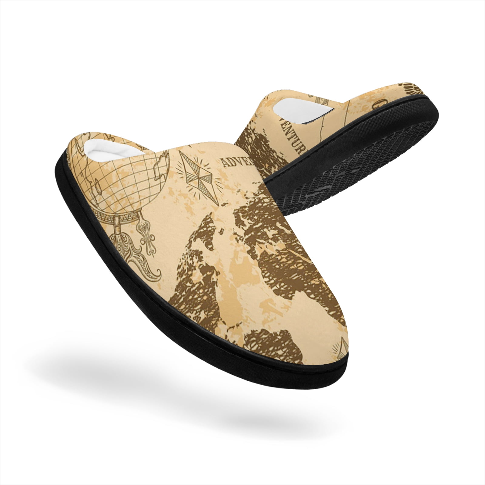 Steampunk Print,Womens Slippers Slip-On,World Map Sketch Adventure ...