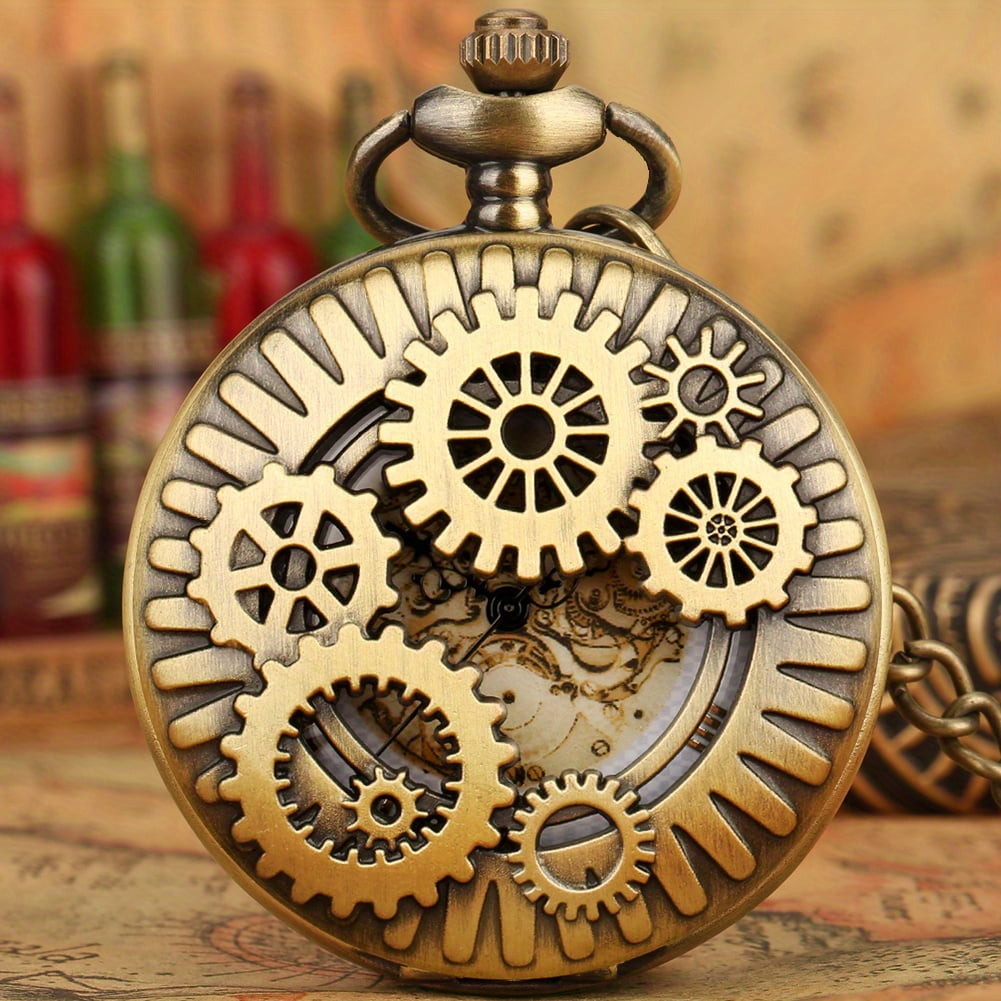 Steampunk Quartz Pocket Watch Retro Gearwheel Analog Necklace Chain ...