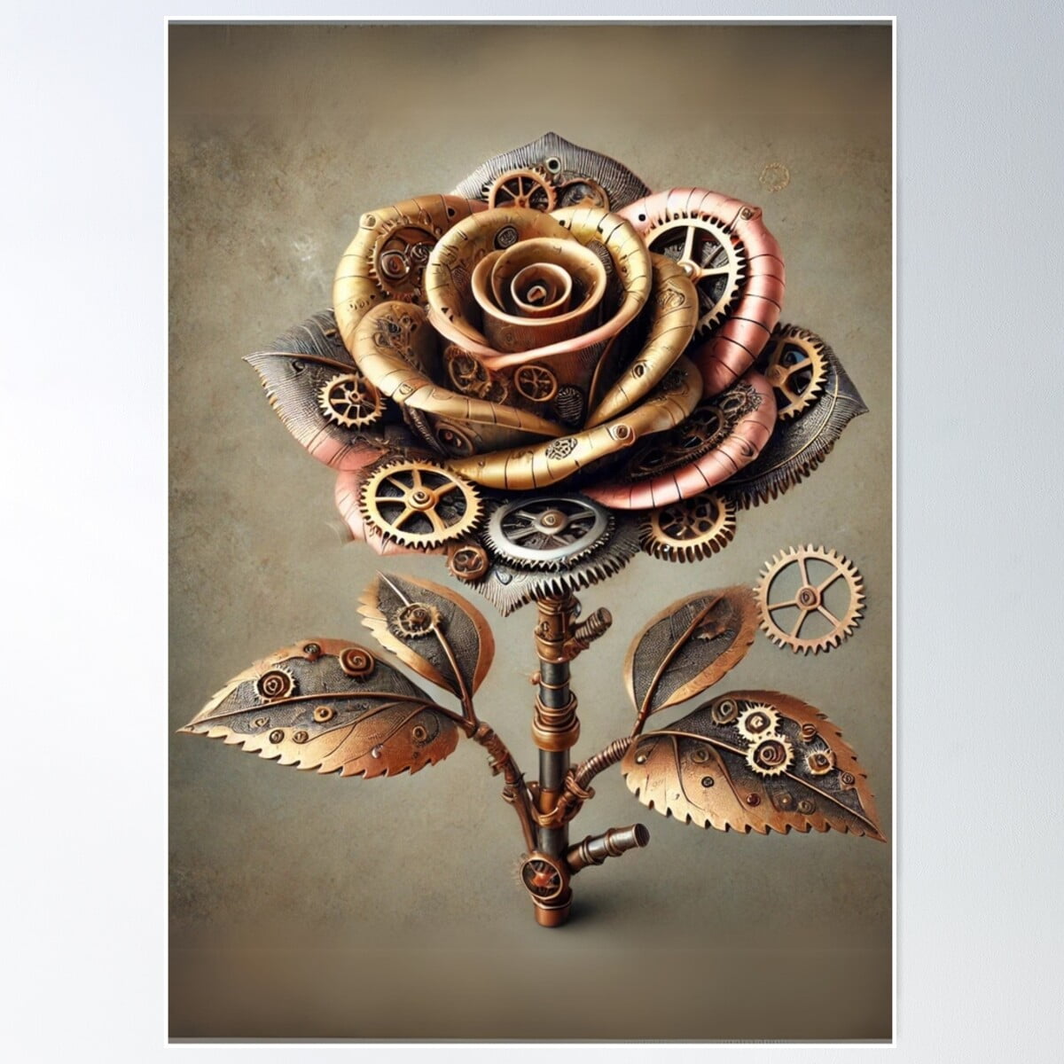 Steampunk Rose Mechanical Floral Poster Wall Art, Modern Wall Decor For ...
