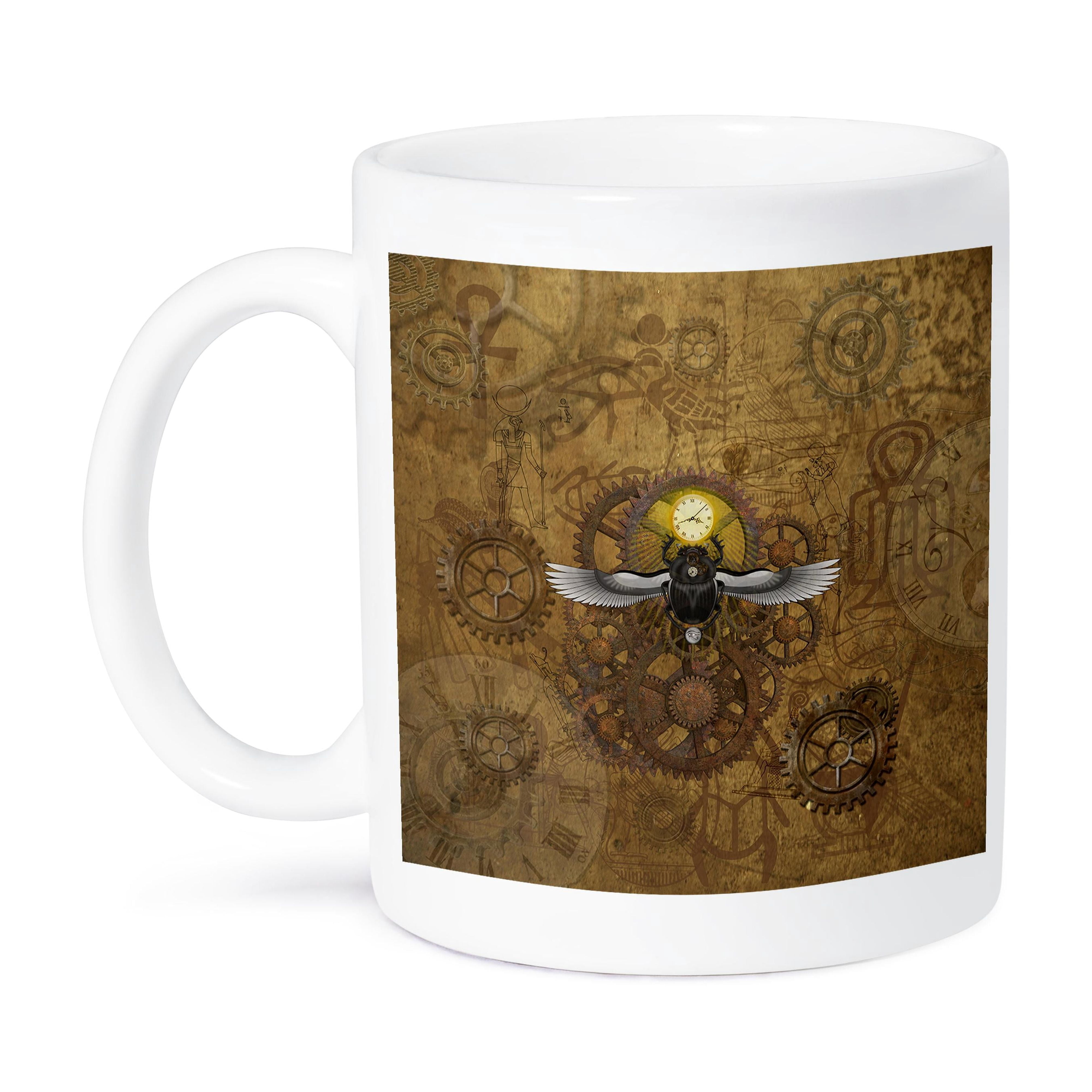 Steampunk Scarab With Clock And Anciant Egyptian Drawings, 11oz Mug ...