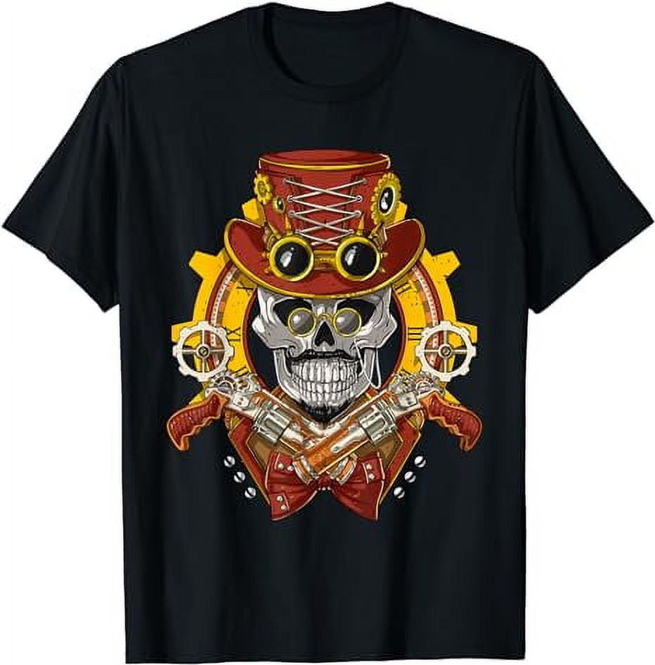 Steampunk Skull Mechanical Clock Gears Industrial Fantasy T-Shirt ...