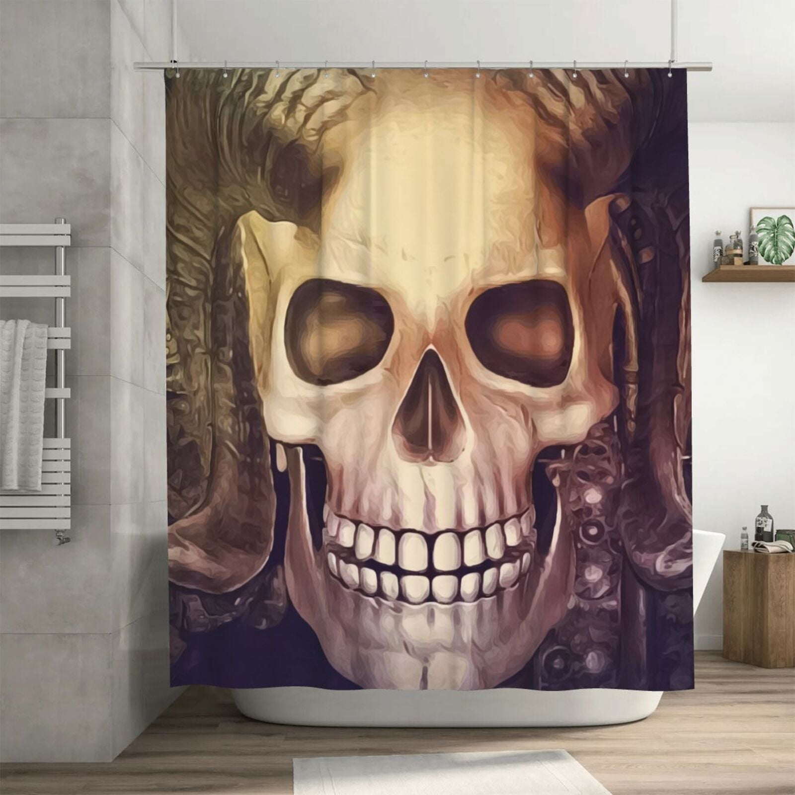 Steampunk Skull Pattern Shower Curtain, Devil Horns Demon Waterproof ...